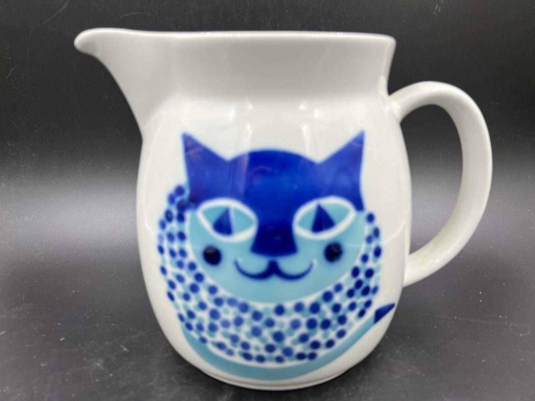 Arabia Finland Cat Pitcher Vintage 1970s Blue and White Scandinavian ...