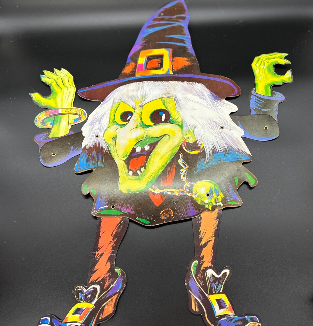 Halloween Articulated Witch Paper Die Cut Wall Hanging Jointed Vintage ...