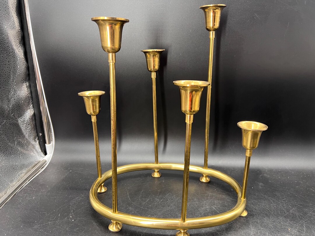 Solid Brass Oval Taper Candelabra 6 Arm Vintage 1970s FREE SHIPPING - Etsy