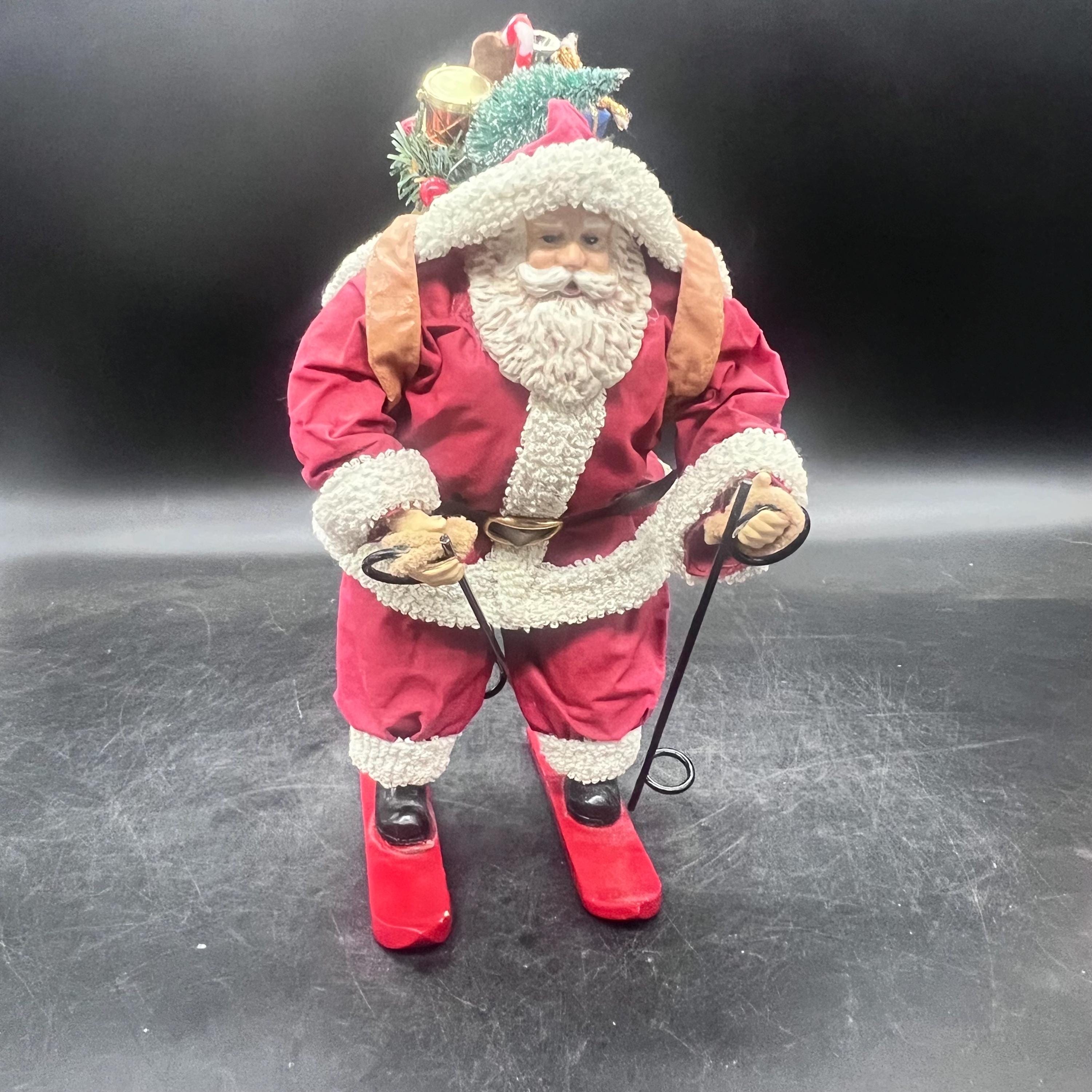 Skiing Santa Figure, Fabric Mache Toy Sack, 10" Christmas Decor - Etsy