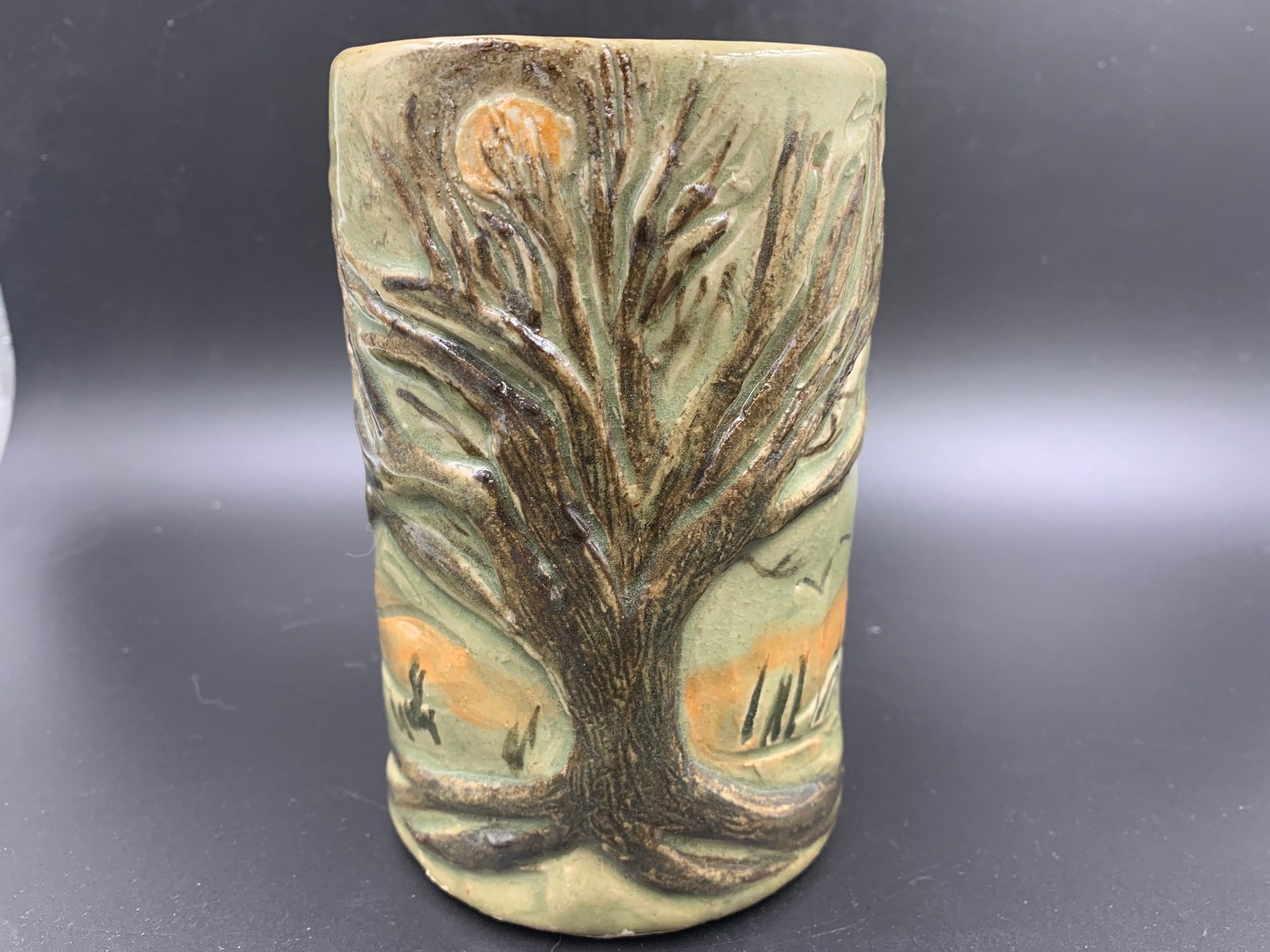 Tree of Life Pottery Vase Artist Signed Khaki Green Browns - Etsy
