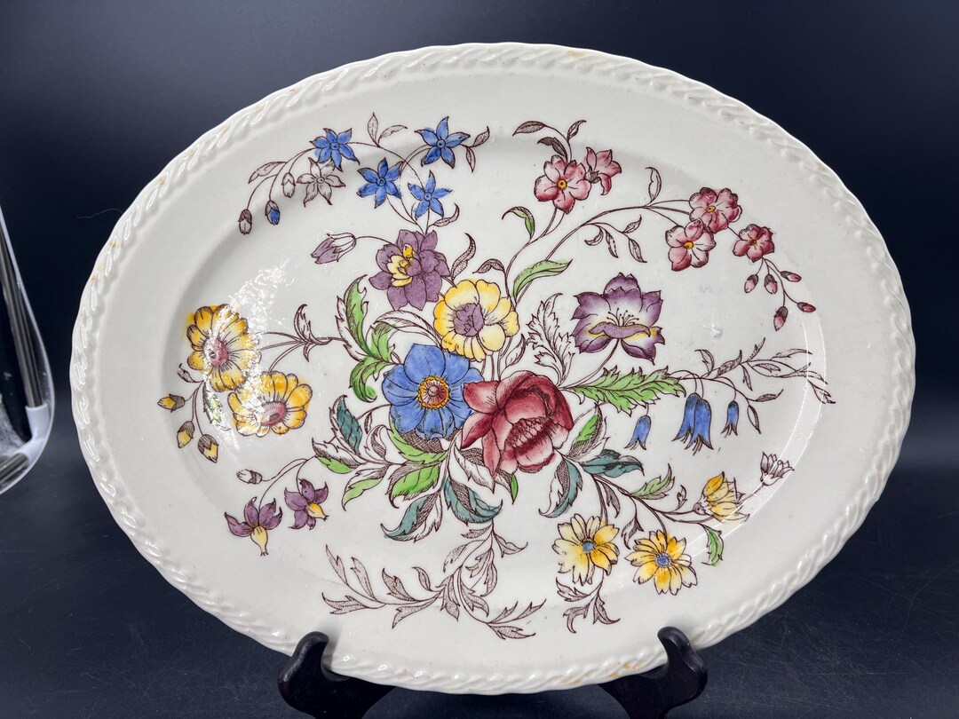 Vintage Vernon Kilns Mayflower May Flower 14” Oval Serving Platter Made ...