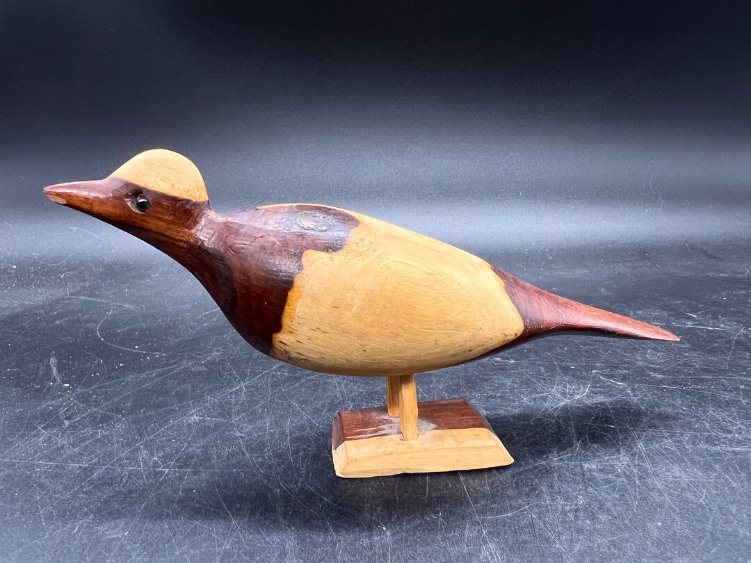 Folk Art Carved Wood Bird Vintagetwo-tone Wood Base Dated 1999 FREE ...