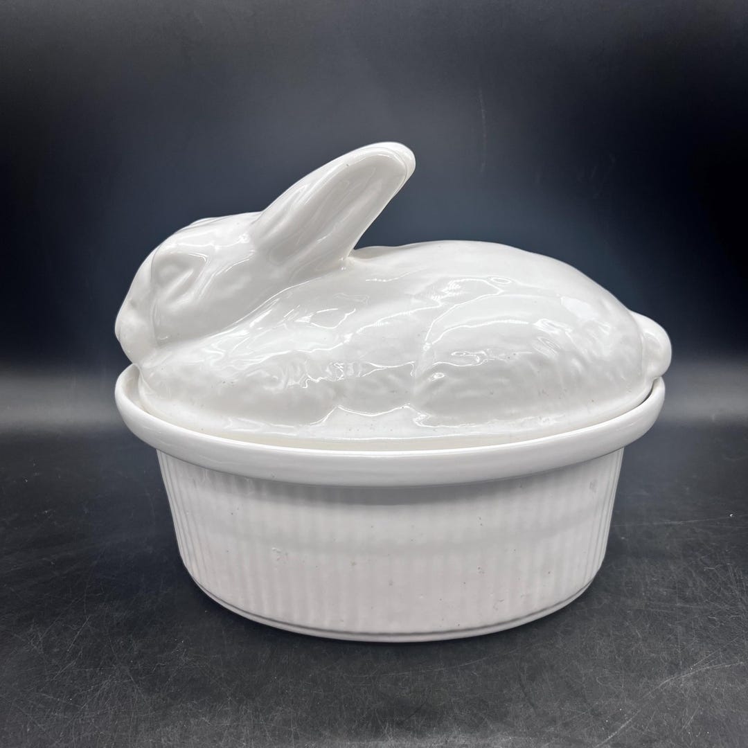 California Pottery Rabbit Bunny Casserole Dish With Lid French Country ...