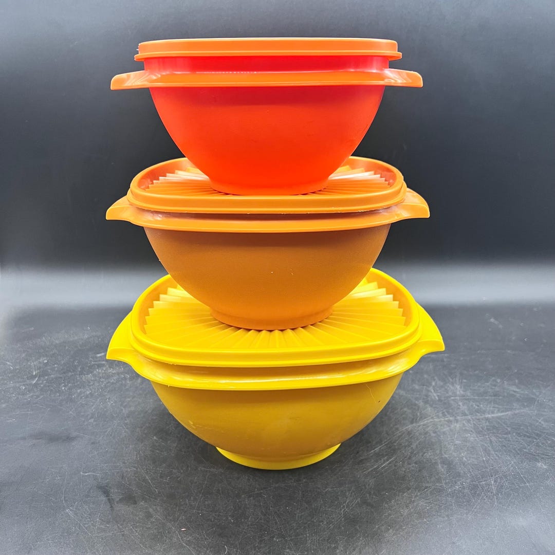 Vintage Tupperware Servalier Set 3 Bowls With Sunburst Lids Yellow ...