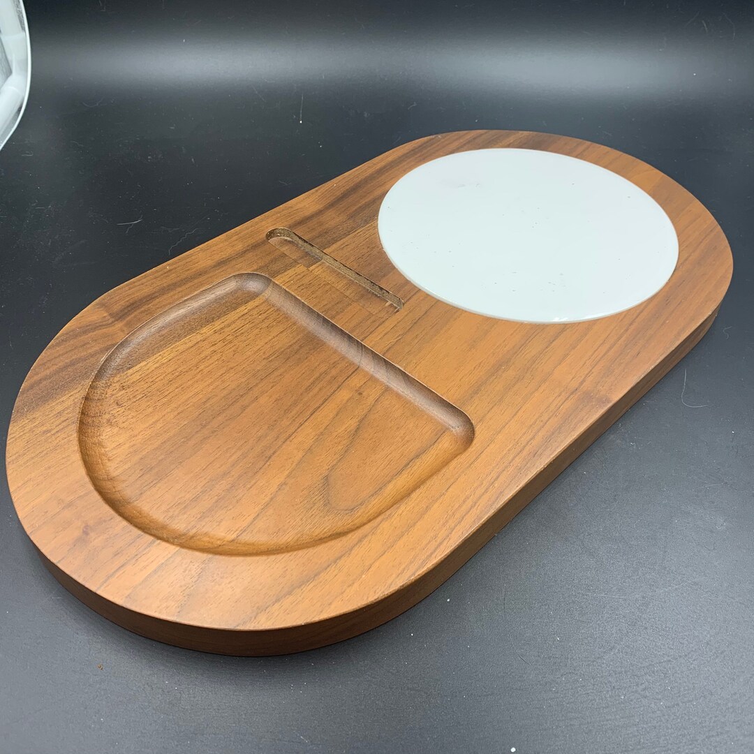 Vintage FAME’ Walnut Cheese Board Tray Platter Tile Cutting Surface ...