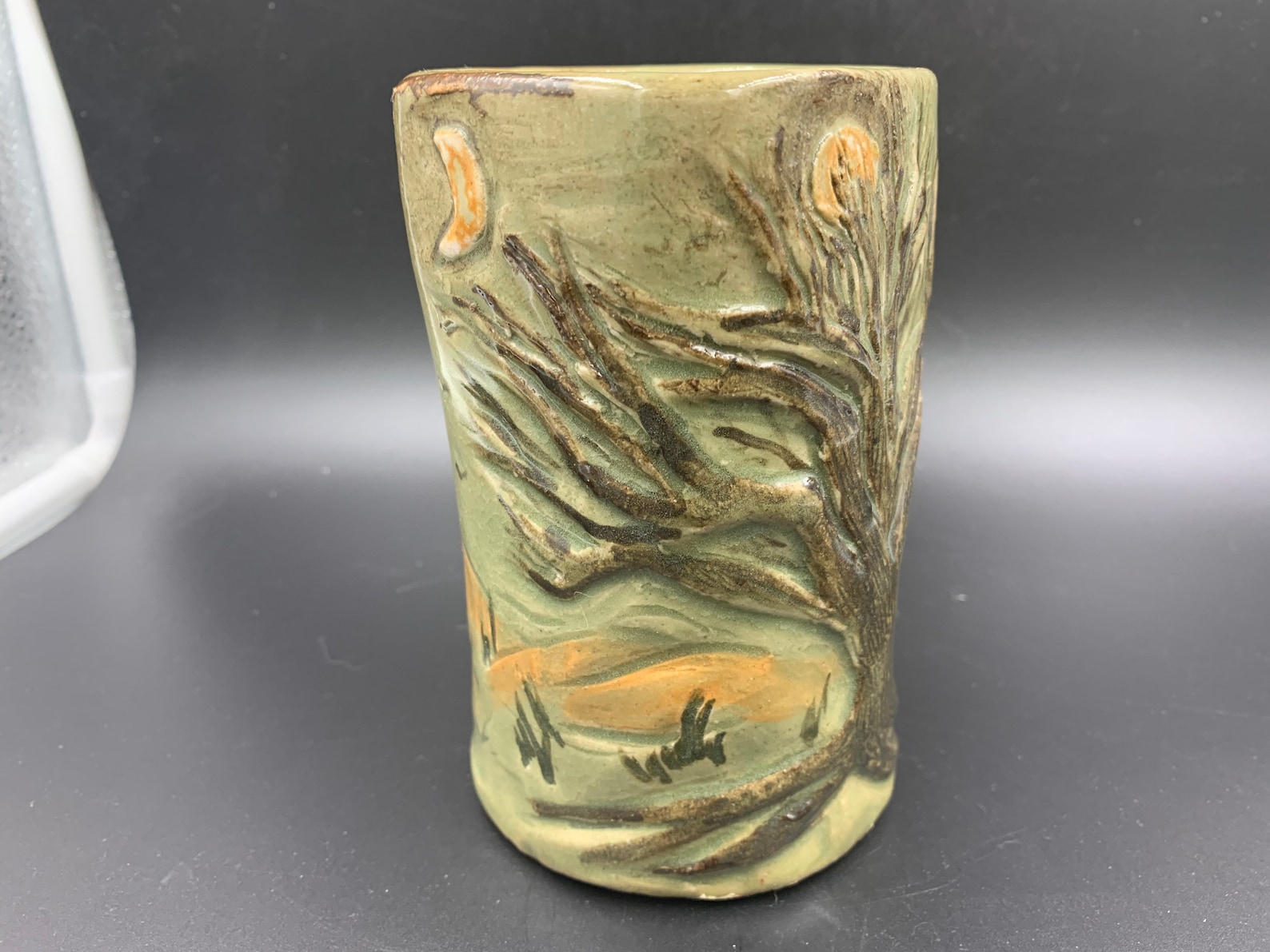 Tree of Life Pottery Vase Artist Signed Khaki Green Browns - Etsy