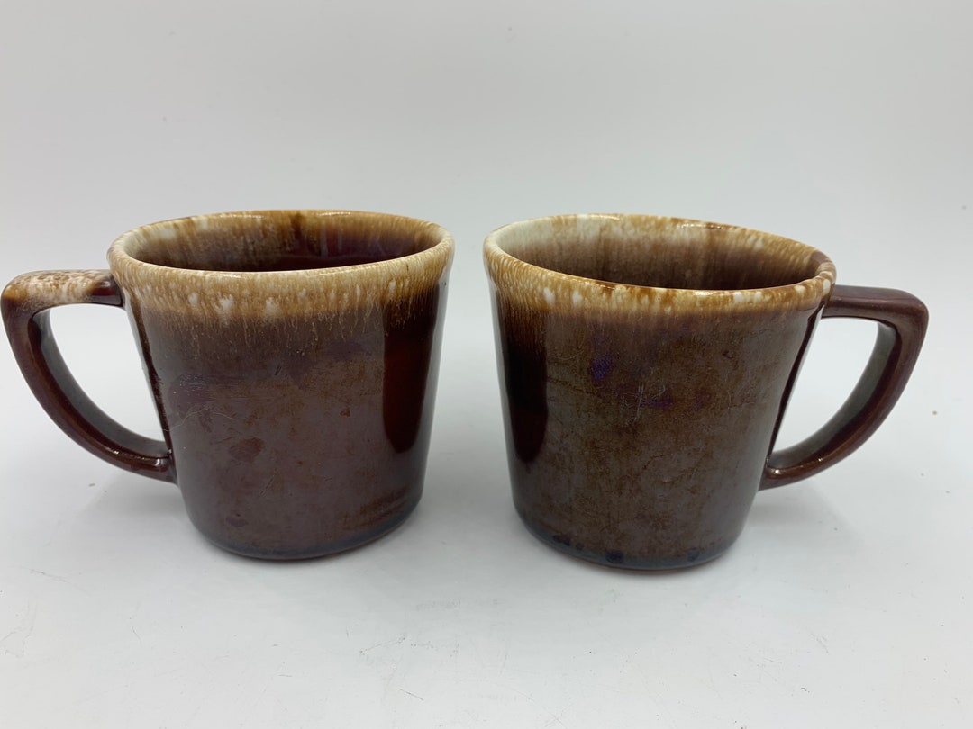 Mccoy Brown Drip Glaze Diner Style Coffee Mugs Cups Sloped Sides ...