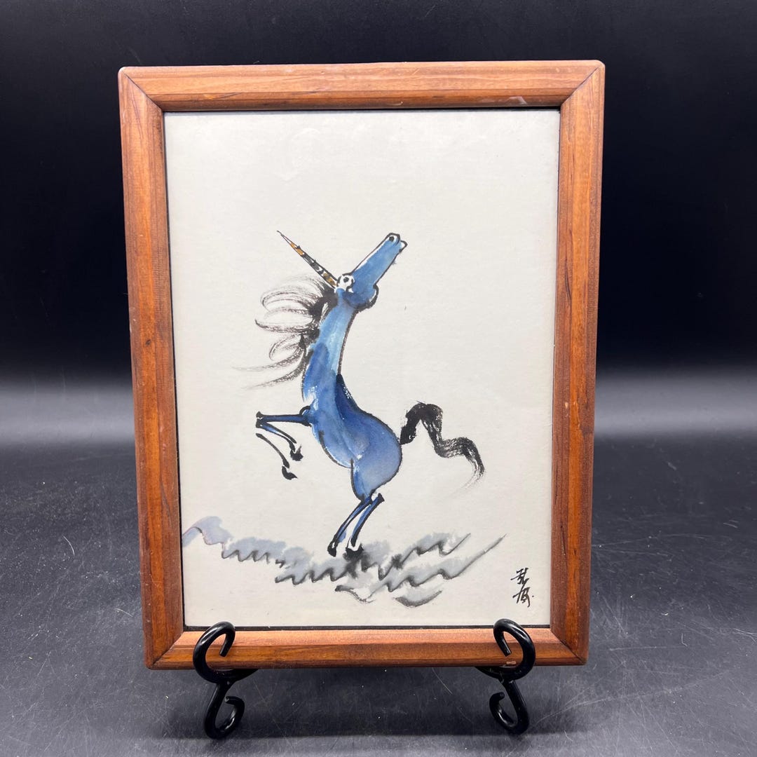 Original Blue Unicorn Chinese Ink Drawing, Framed (8.5x11) - Etsy