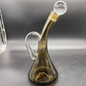 Bischoff #591 Bent Curved Glass Decanter W/ Crystal Stopper Smoke Color ...