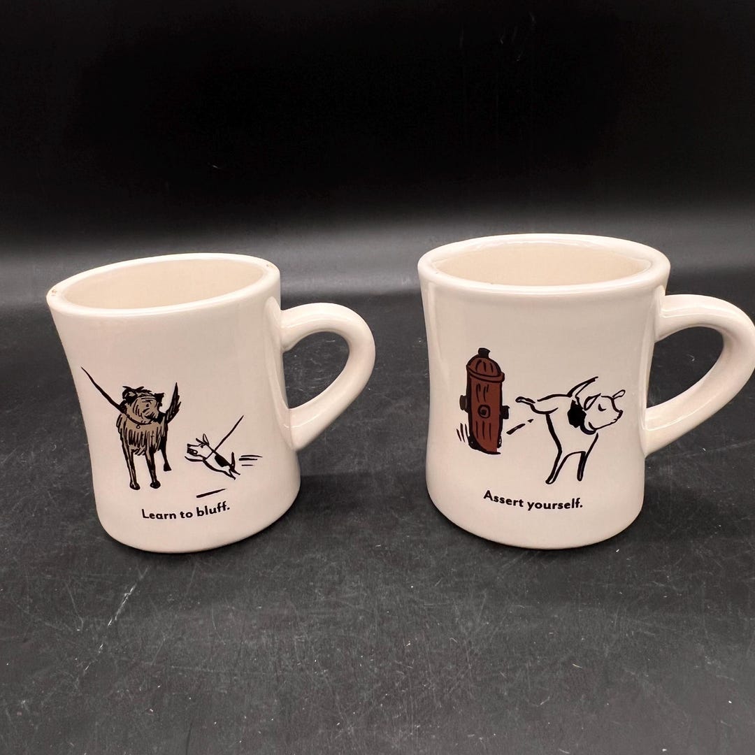 Bad Dog Wisdom Thick Heavy Diner Coffee Mugs White Humorous Set of 2 ...