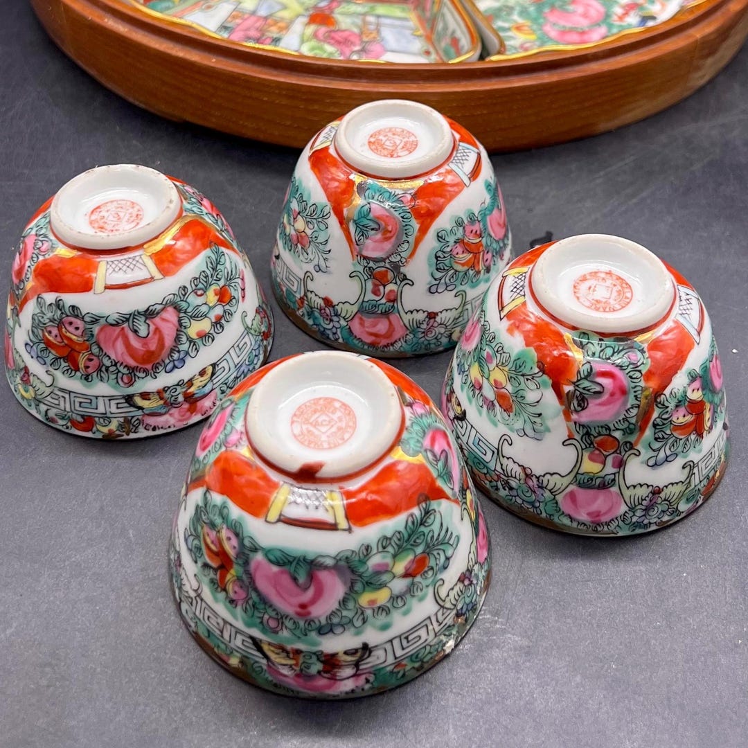 Mid Century Rose Medallion Tea Cups Japan Hong Kong 1950s MINT FREE ...