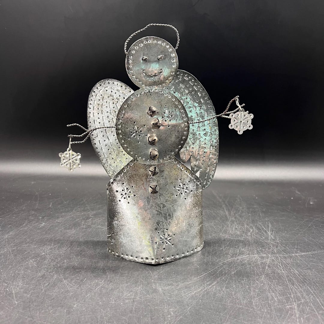 Primitive Punched Tin Angel Tree Topper Wind Chime Springy Wings FREE ...