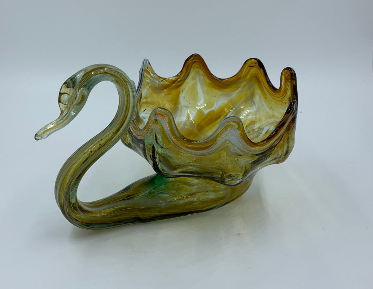 Sooner Glass Swan Bowl Amber Brown Earth Tones Autumn Fall - Etsy