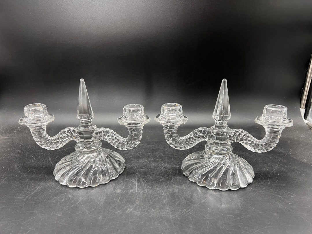 Fostoria Colony Swirl Cleat Glass Candle Holders #2412 Set of 2 Vintage ...