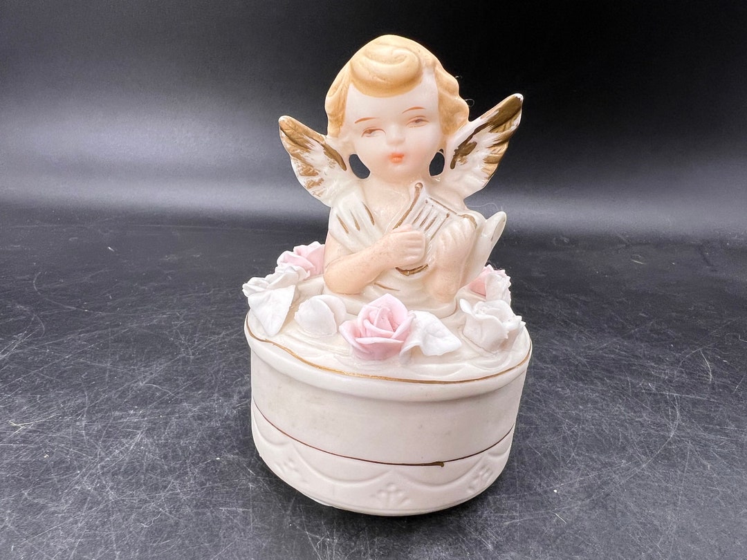 Bisque Porcelain Angel Trinket Box Jewelry Pill Box Vintage - Etsy