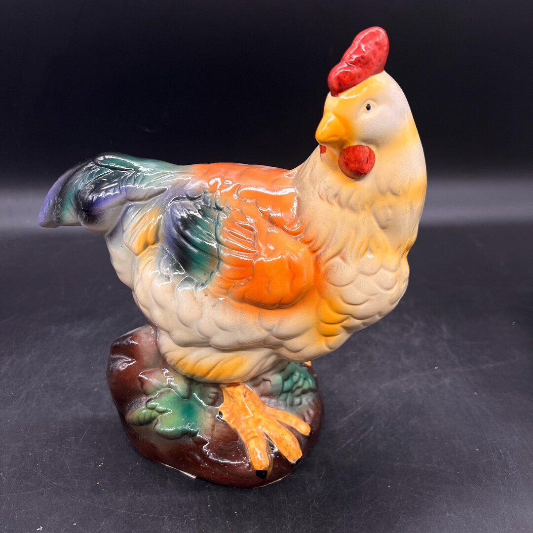 Vintage Ceramic Hen Figure, Glossy Glazed Decor, 9\" - Etsy
