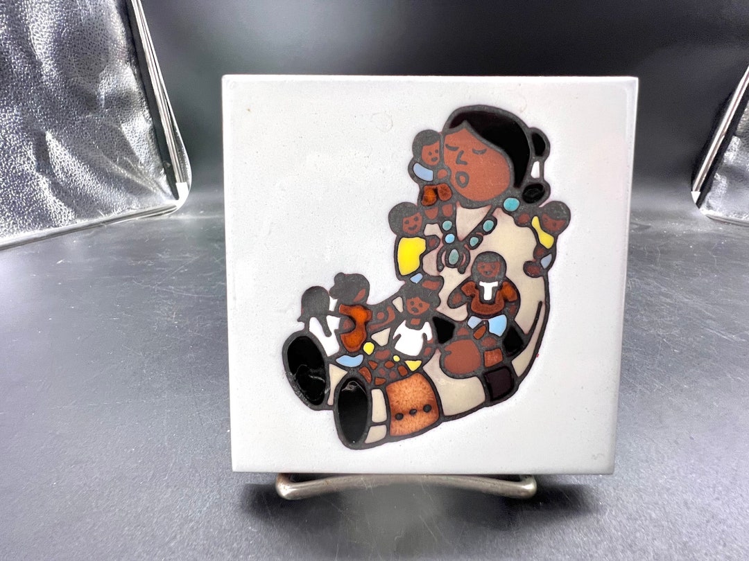 Cleo Teissedre Storyteller Ceramic Tile 4" Wall Art Trivet Coaster ...