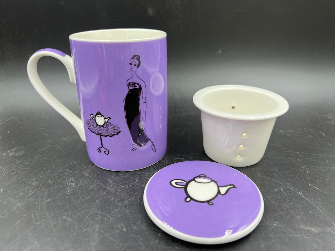 Wendy Tancock Brat-tea Purple Tea Mug With Strainer and Coaster Lid ...