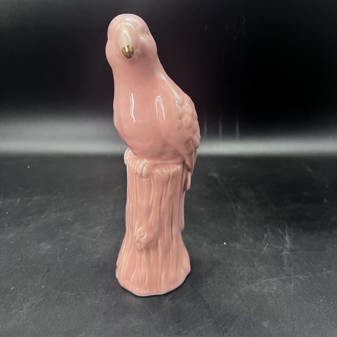 Mid Century Pink Bird Figurine Parrot Cockatoo Gold Accents FREE ...