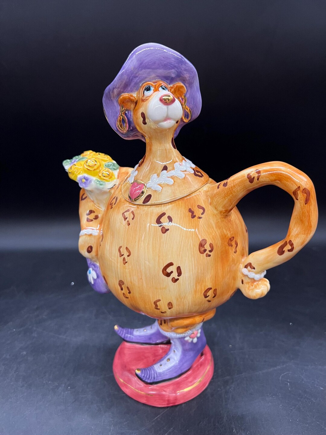 Cheetah Leopard Teapot Whimsical Figural Anthropomorphic 12” Mint FREE ...