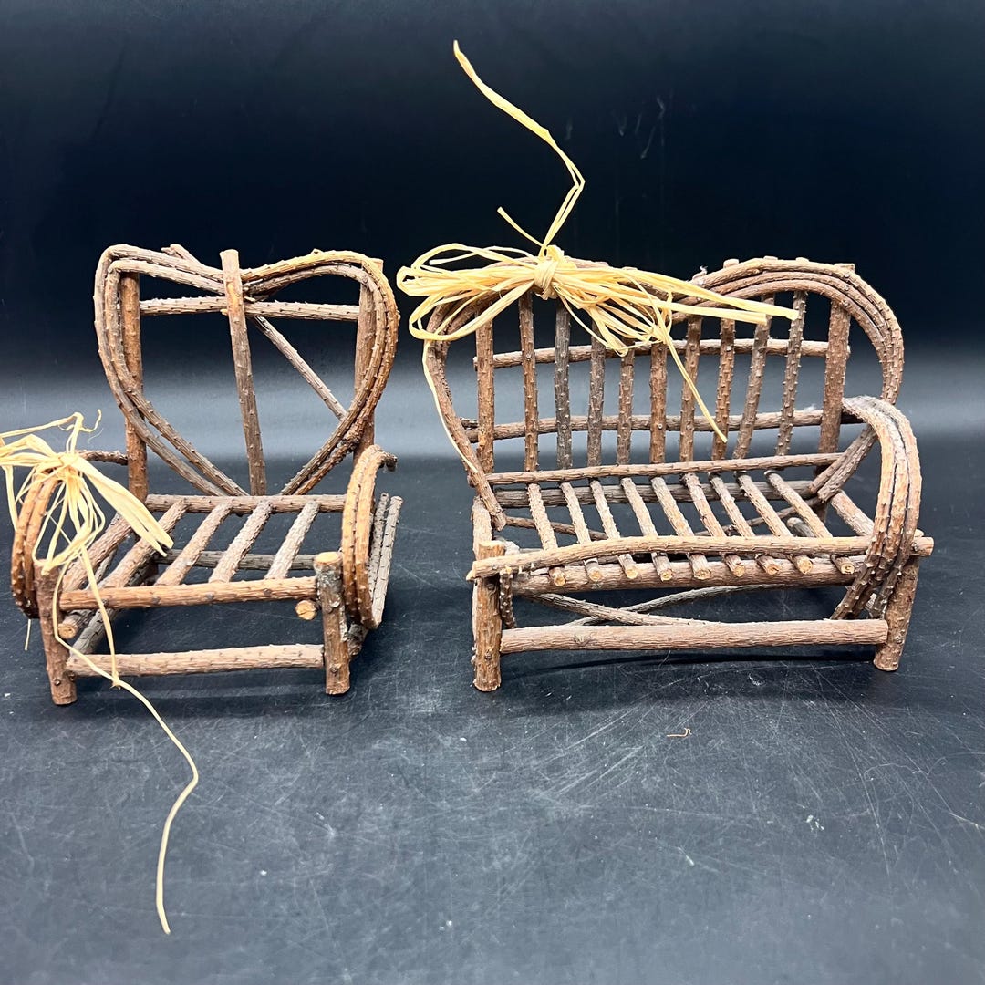 Vintage Miniature Bent Willow Doll Chair and Bench - Etsy