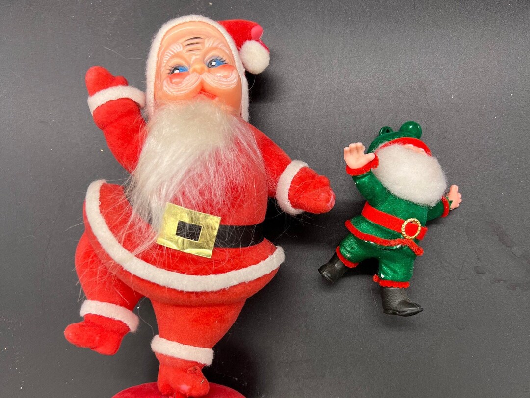 Vintage Flocked Dancing Santas 1 Large Red and 1 Small Green FREE ...