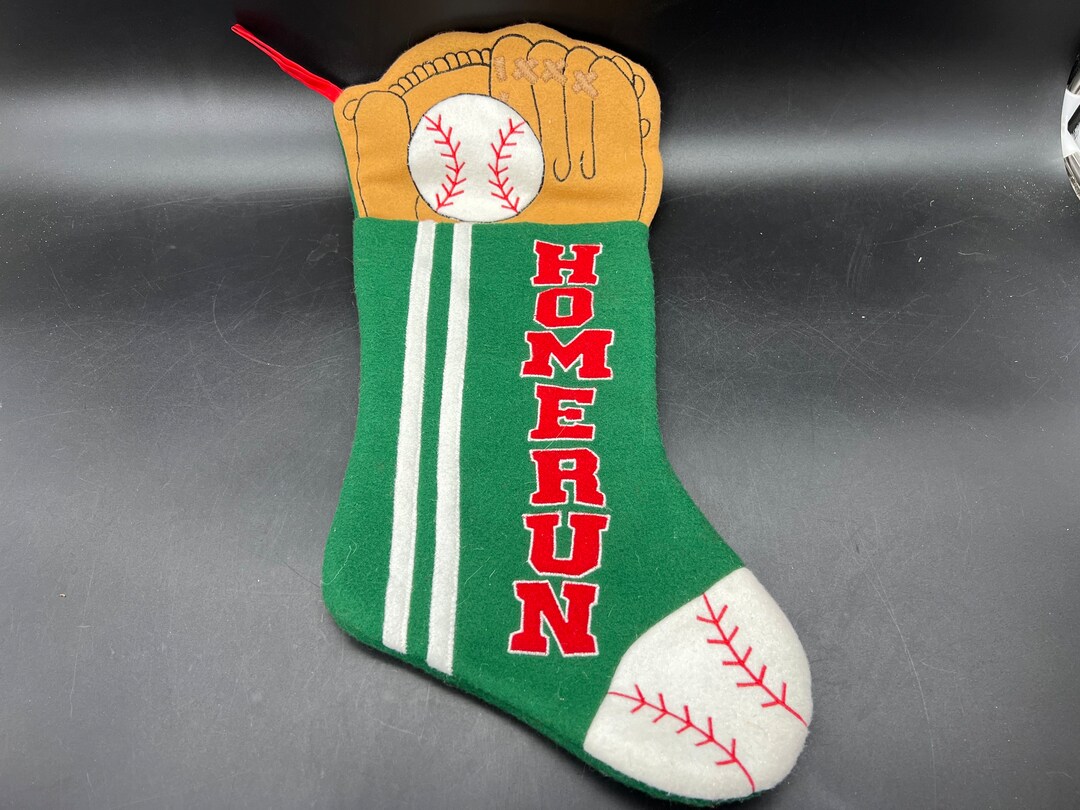 Baseball 18" Christmas Stocking Homerun Embroidered St. Nicks Green Red ...