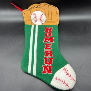 Baseball 18" Christmas Stocking Homerun Embroidered St. Nicks Green Red ...