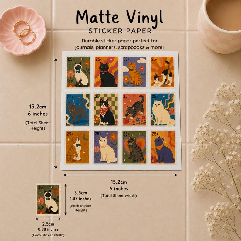 Vintage Cat Stamp Sticker Sheet, Journal Planner Scrapbook Supplies - Etsy