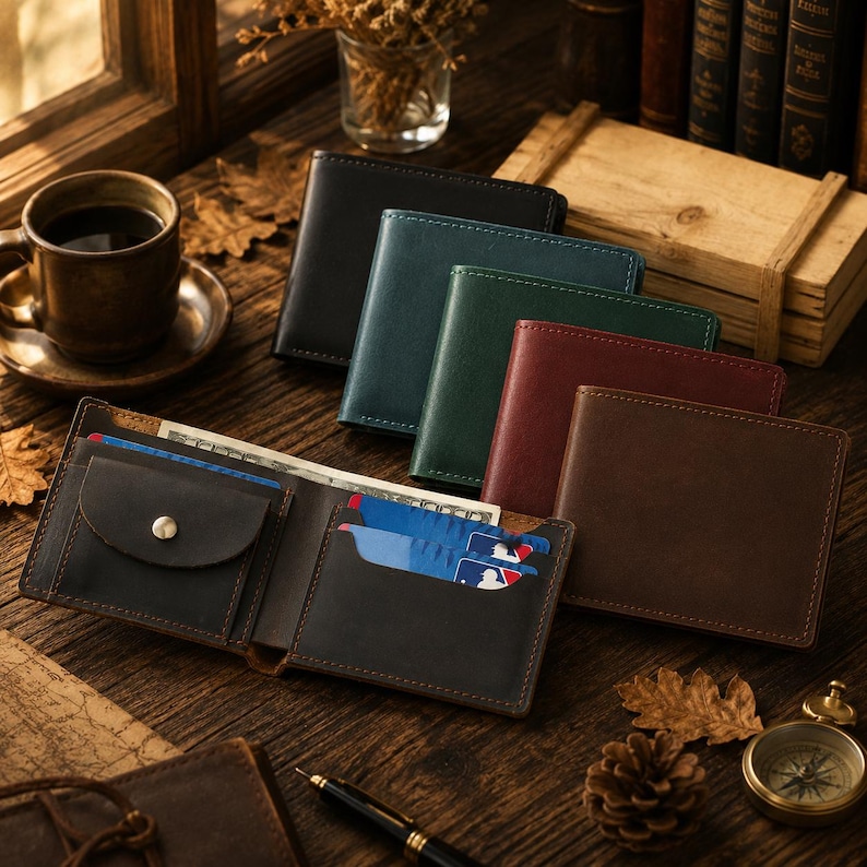 Slim Bifold Leather Wallet, RFID Blocking, Minimalist Front Pocket ...