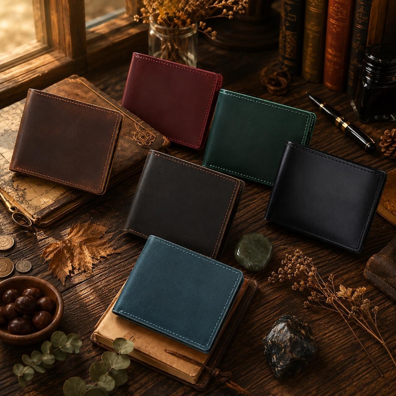 Slim Bifold Leather Wallet, RFID Blocking, Minimalist Front Pocket ...