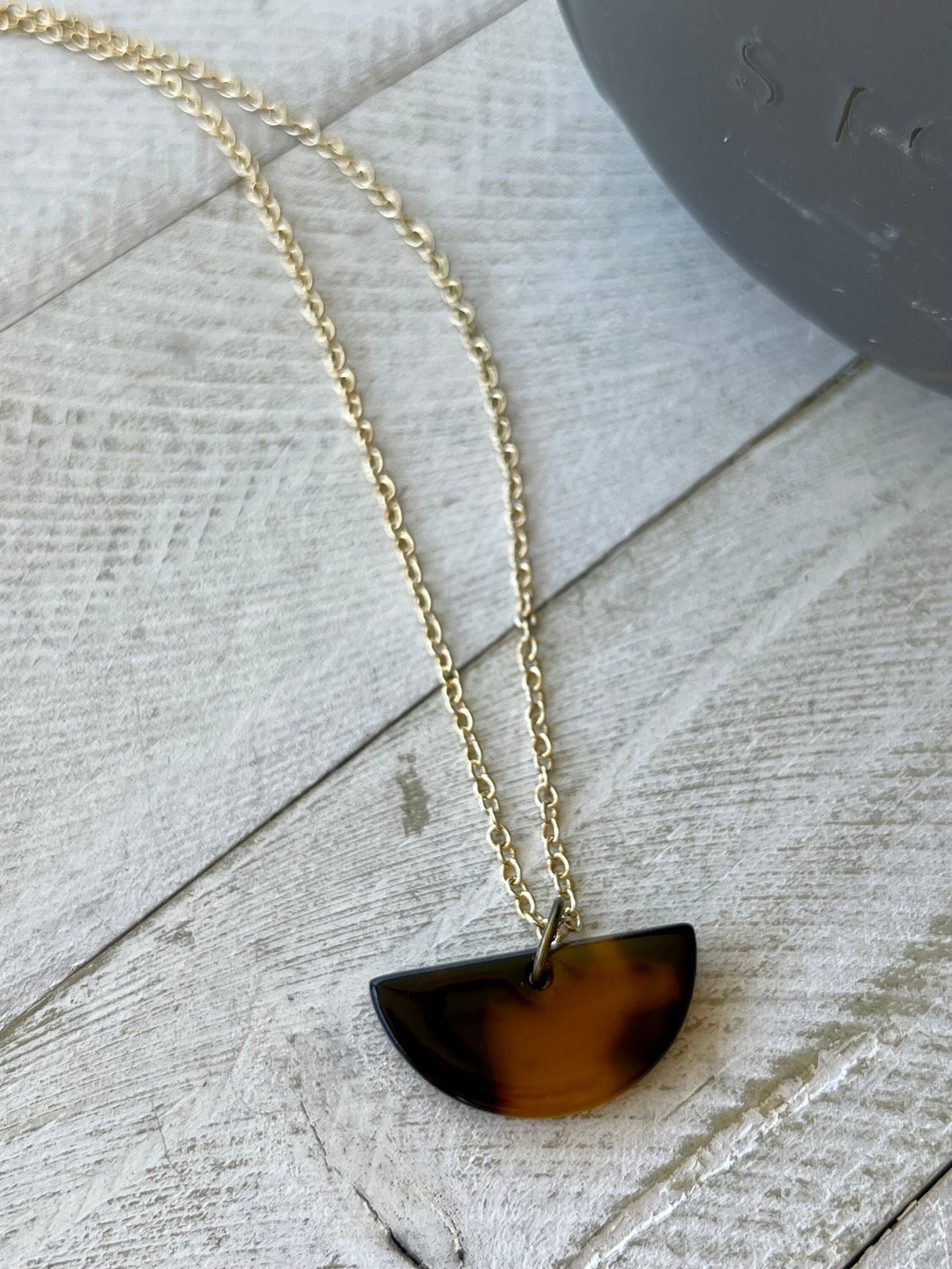 Tortoise Shell Necklace, Crescent Resin Necklace, Layering Necklace ...