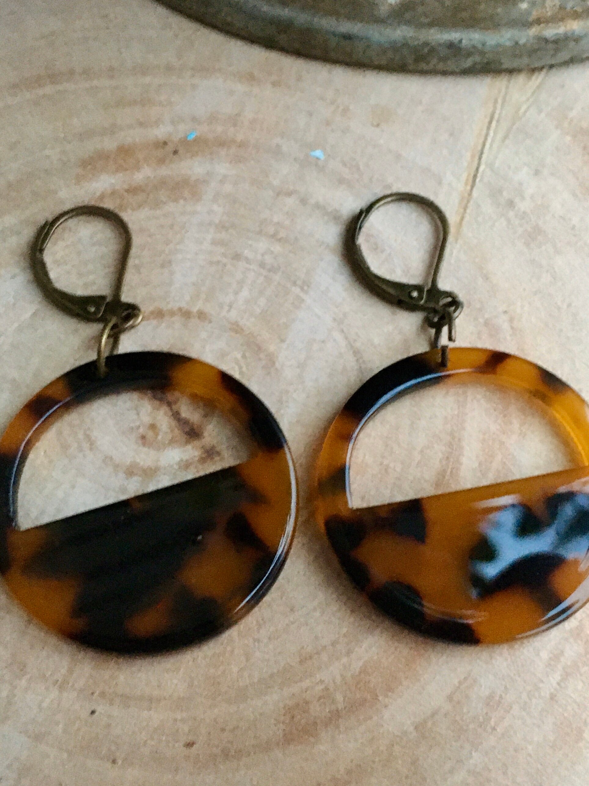 Tortoise Shell Earrings, Dangle Earrings, Gift for Her, Crescent ...