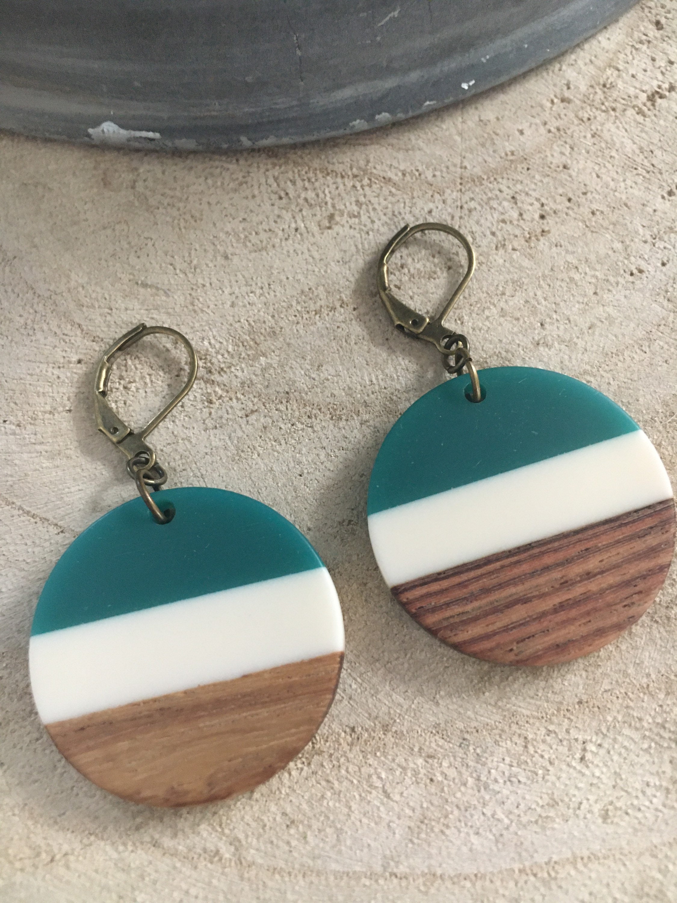 Wood Resin Earrings Statement Earrings Bohemian - Etsy Australia