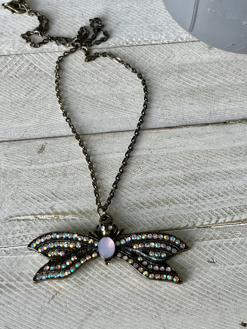 Dragon Fly Necklace, Rhinestone Dragon Fly Necklace, Dragon Fly Jewelry ...