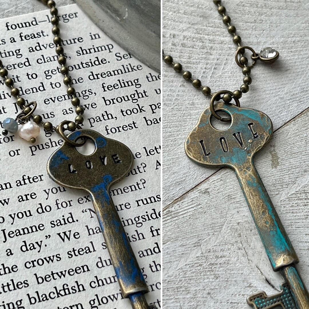 Skeleton Key Necklace, Key Necklace, Hand Stamped Key, Stamped Key ...