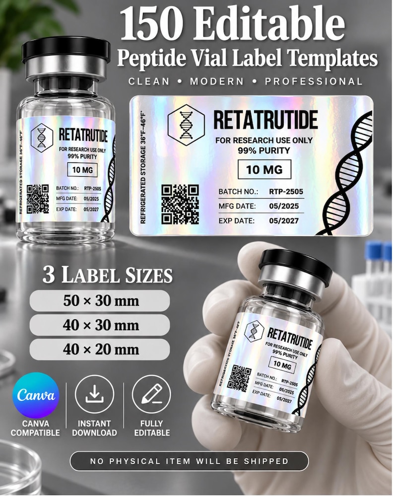 Editable Peptide Vial Label Design 40x20mm | Customizable Canva ...