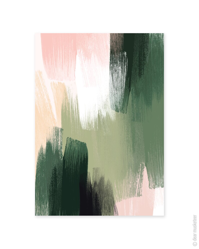 Painted Abstract A3 or A4 Art Print Green and Blush Design | Etsy