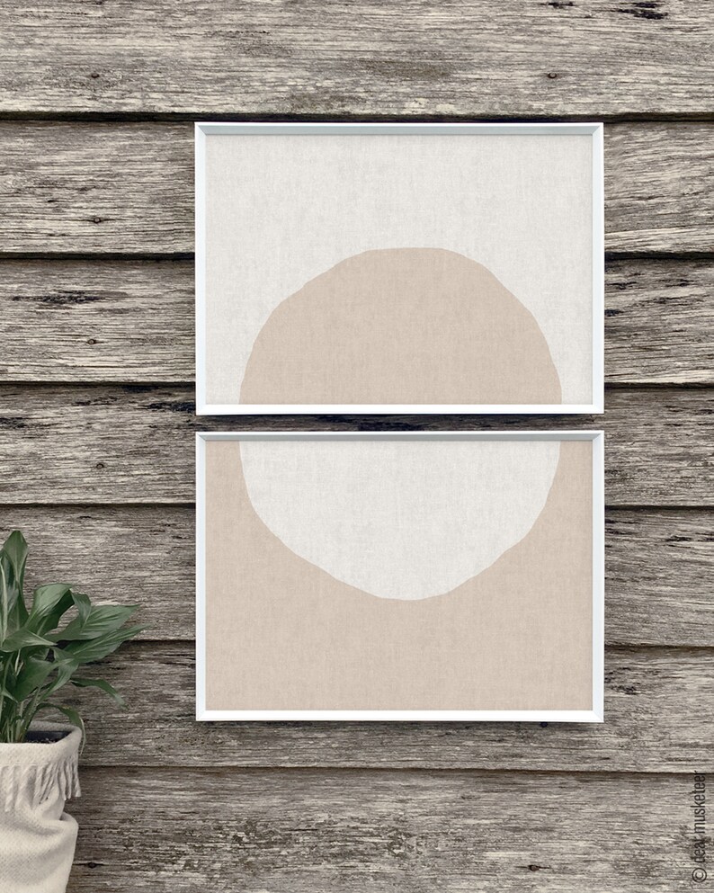 Blush and Beige Linen Circles A3 or A4 Art Print Pair Pale - Etsy