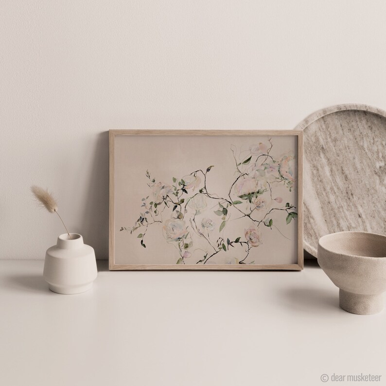 Pastel Vine Art Print, Abstract Flowers, Modern and Minimal Floral Art ...