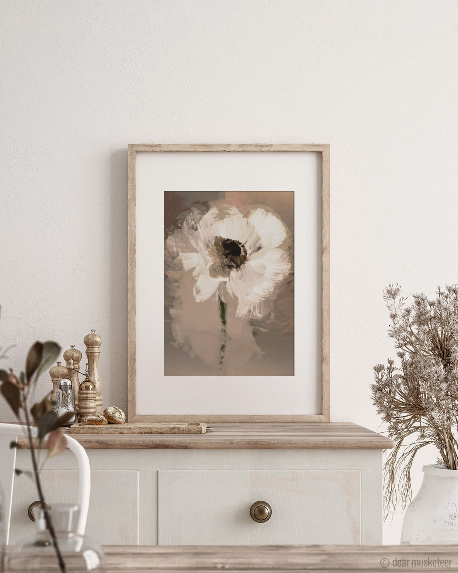 Muted Daisy Art Print, Beige Flower Art, Floral Print, Giclee - Etsy