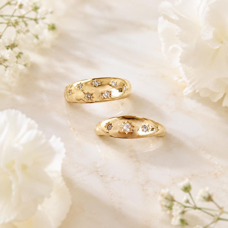 Star Ring, Celestial Ring, Gold Zircon Ring, Crystal Ring, Statement ...