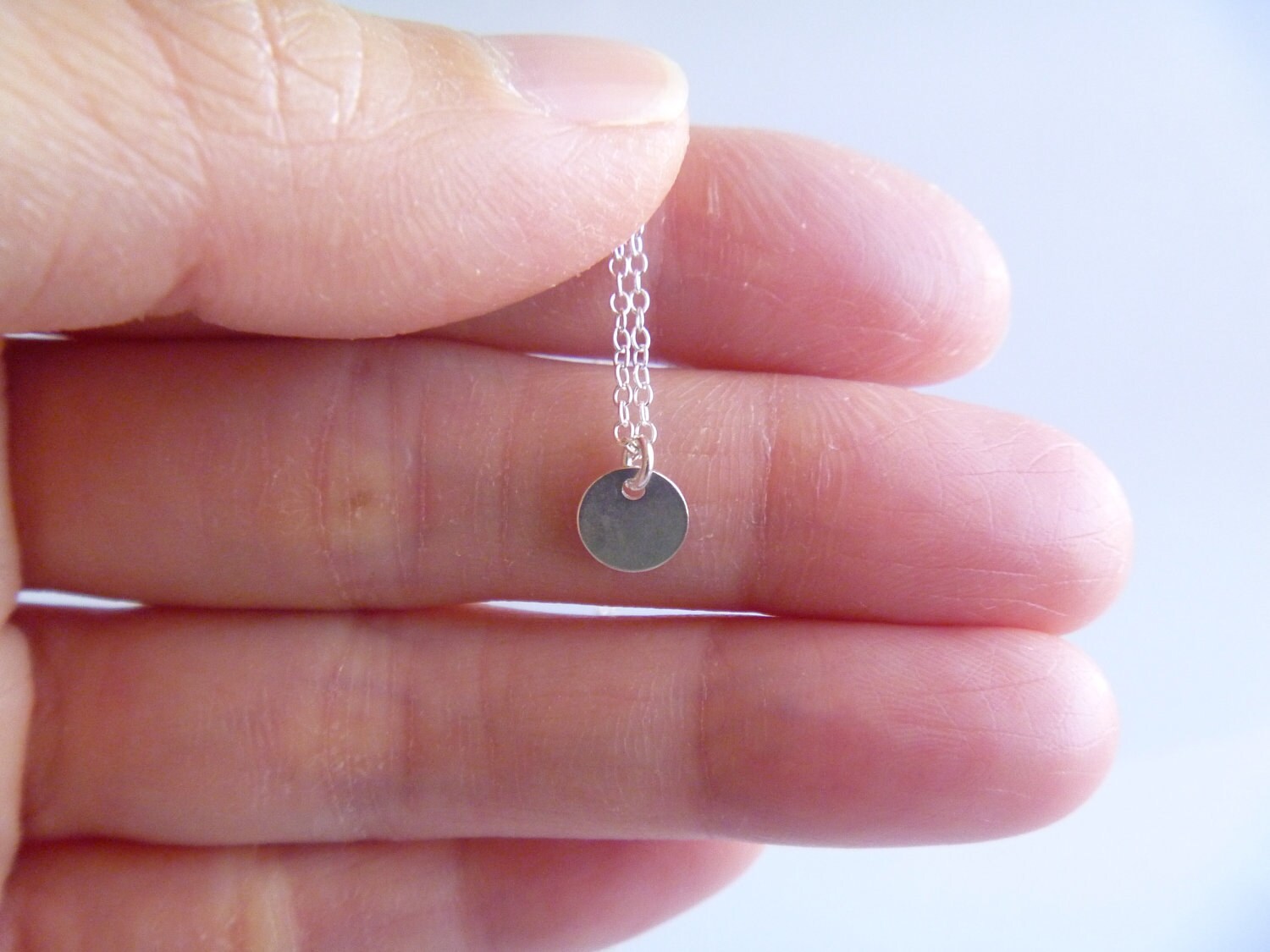 Sterling Silver Necklace With Tiny Sterling Silver Disc Charm - Etsy