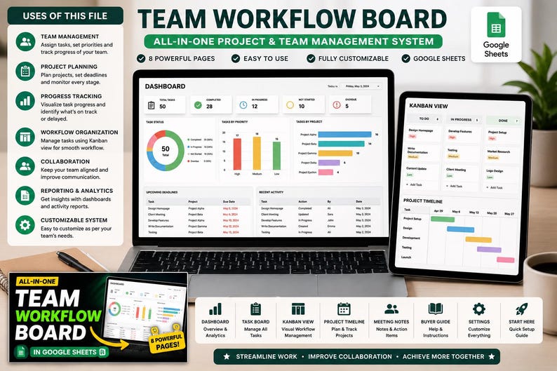 Team Workflow Board Spreadsheet, Project Management Excel Template ...