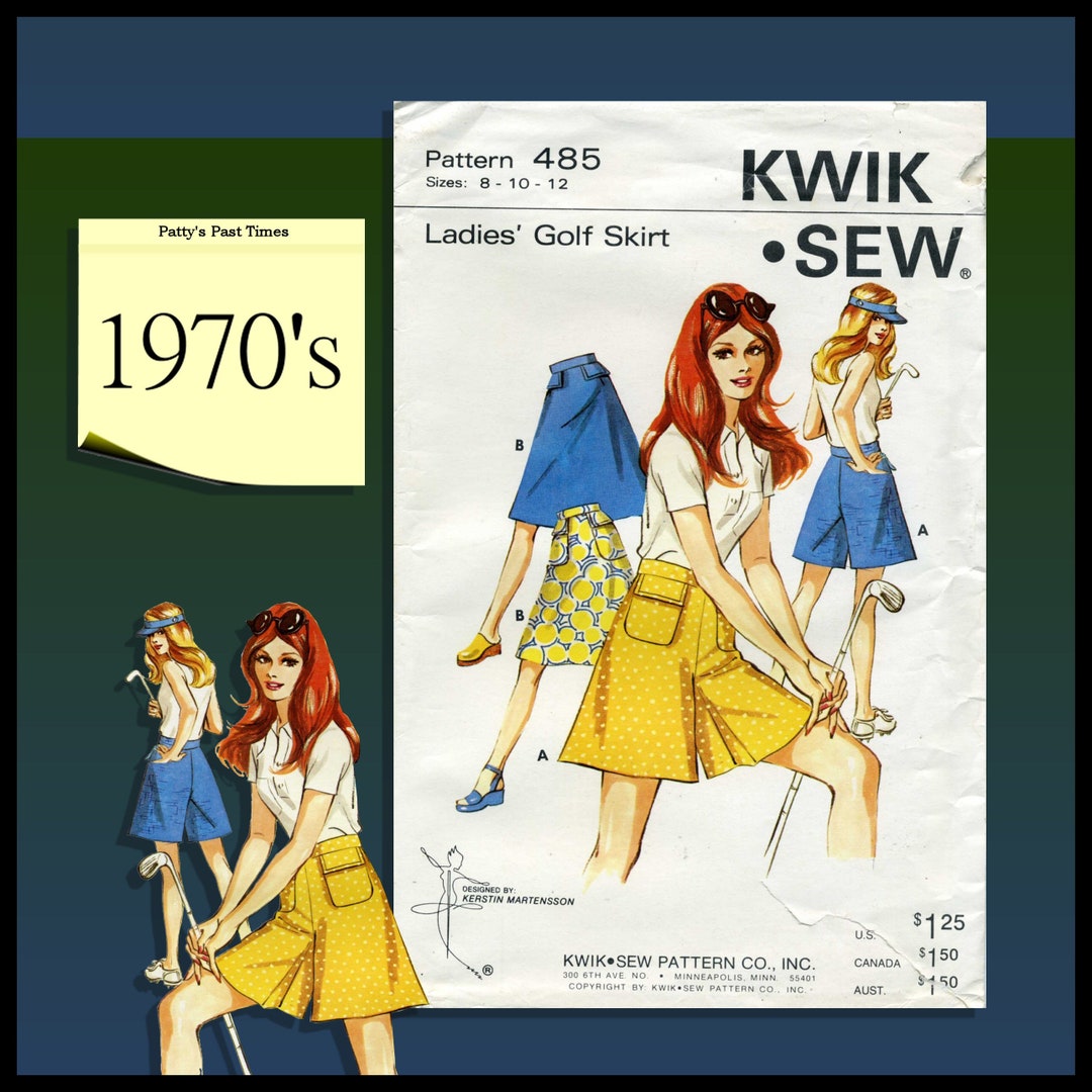 Kwik Sew 485, Vintage 1970's Sewing Pattern for Ladies' Golf Skirt, Pant Skirt, Pull on or Zip ...
