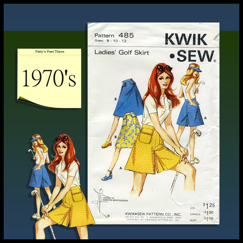 Kwik Sew 485, Vintage 1970's Sewing Pattern for Ladies' Golf Skirt ...
