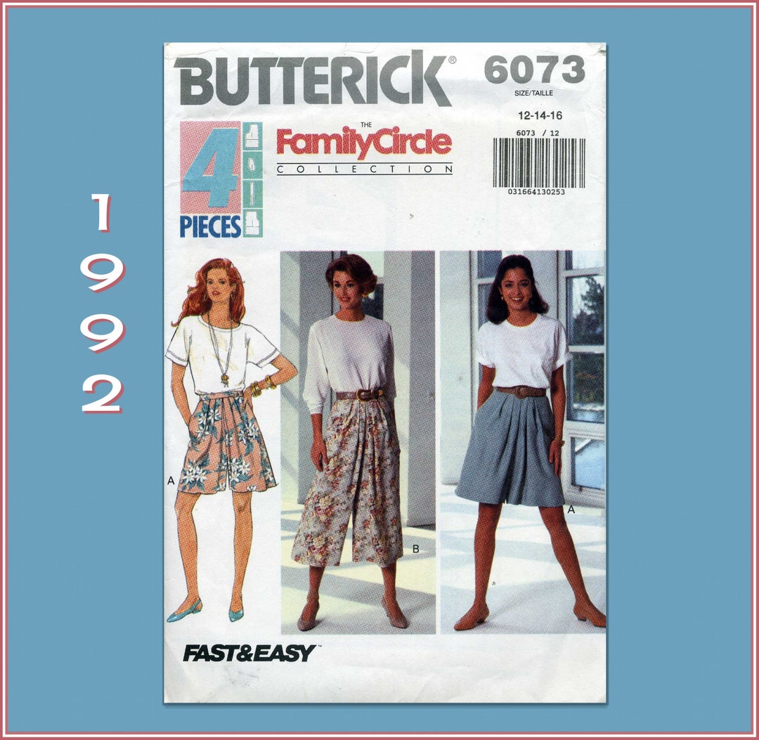 Butterick 6073 Split Skirt Culottes, 1990s, Sewing Pattern Size 12-16 ...
