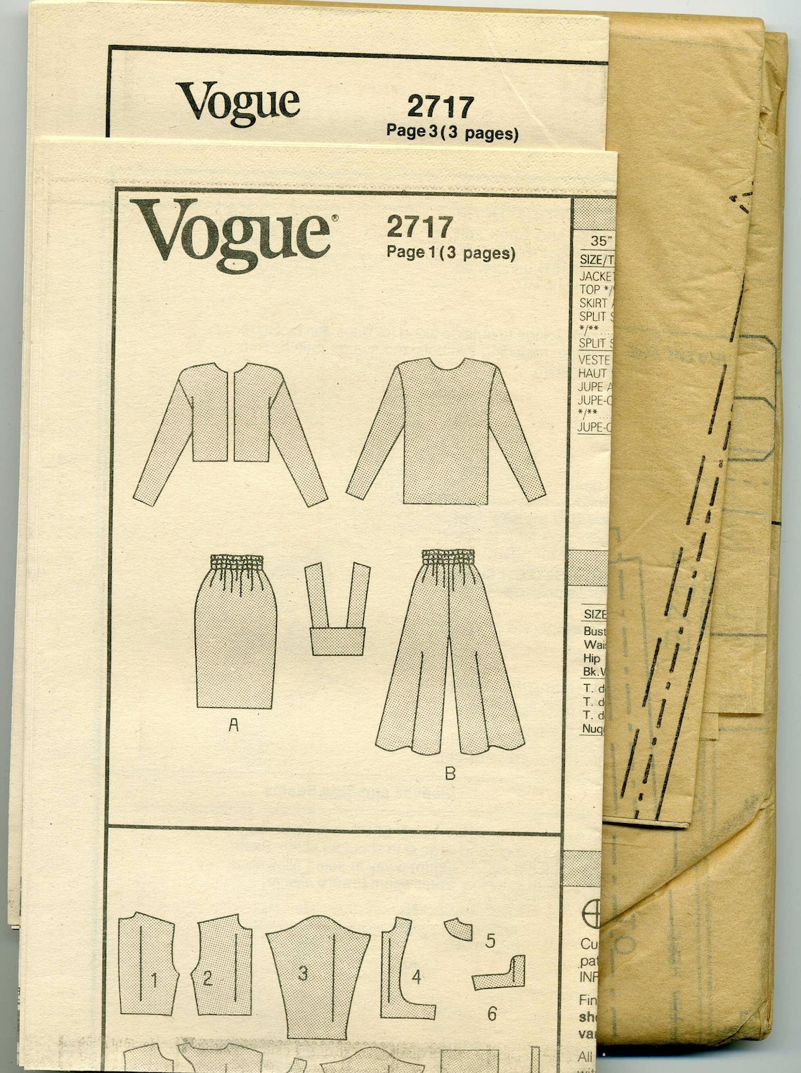 Vogue 2717, Vintage 1990s, Sewing Pattern for Jacket, Top, Skirt, Split ...
