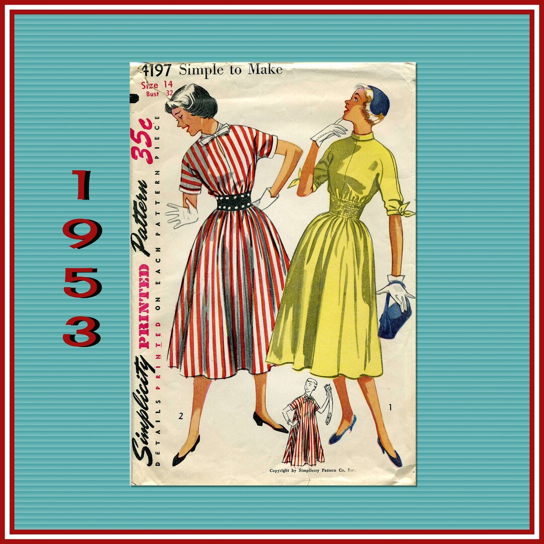 1950s Dress Sewing Pattern: Simplicity 4197, Detachable Collar - Bust ...